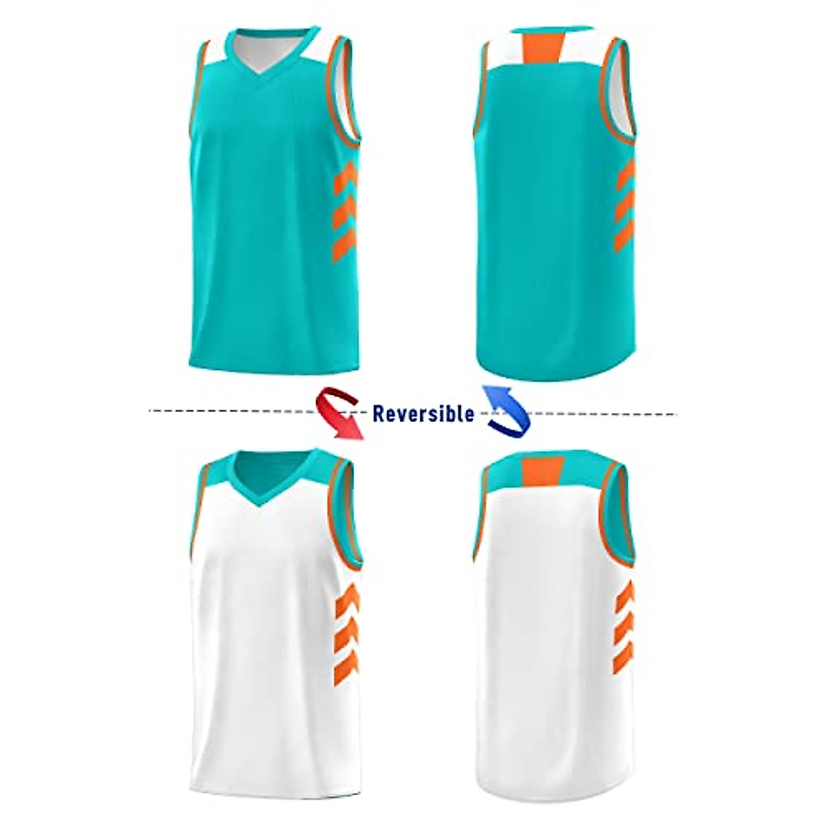 KXK Men's Blank Reversible Basketball Jersey Team Uniform Athletic Hip Hop Basketball Shirts S-4XL Aqua/White