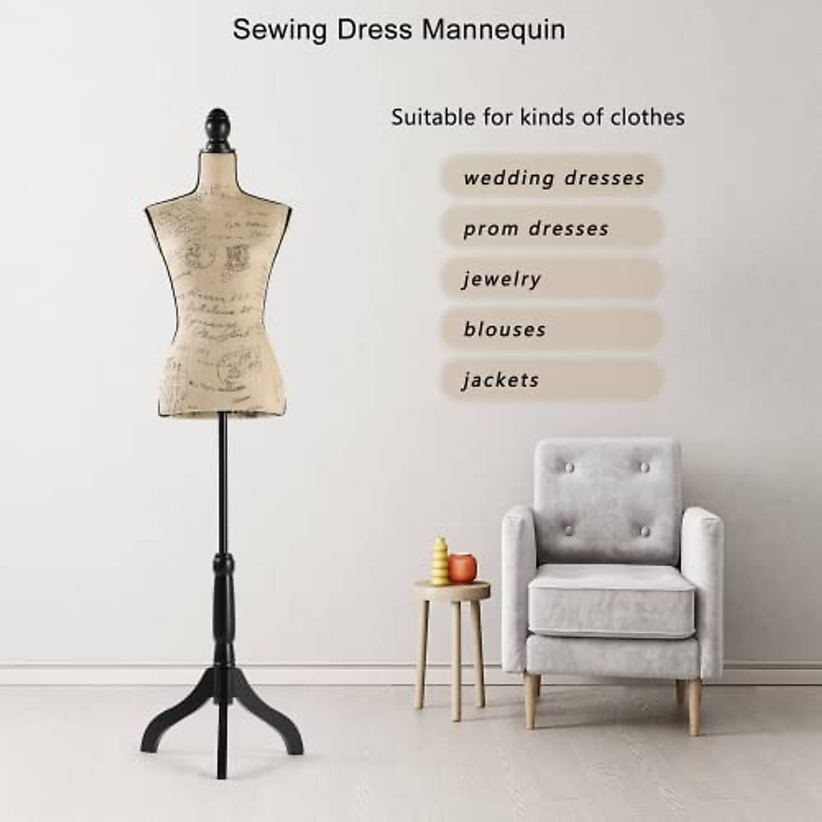 Encomle Dress Form Female Mannequin Torso, Height Adjustable Mannequin Body with Stand for Sewing, Display, Brown