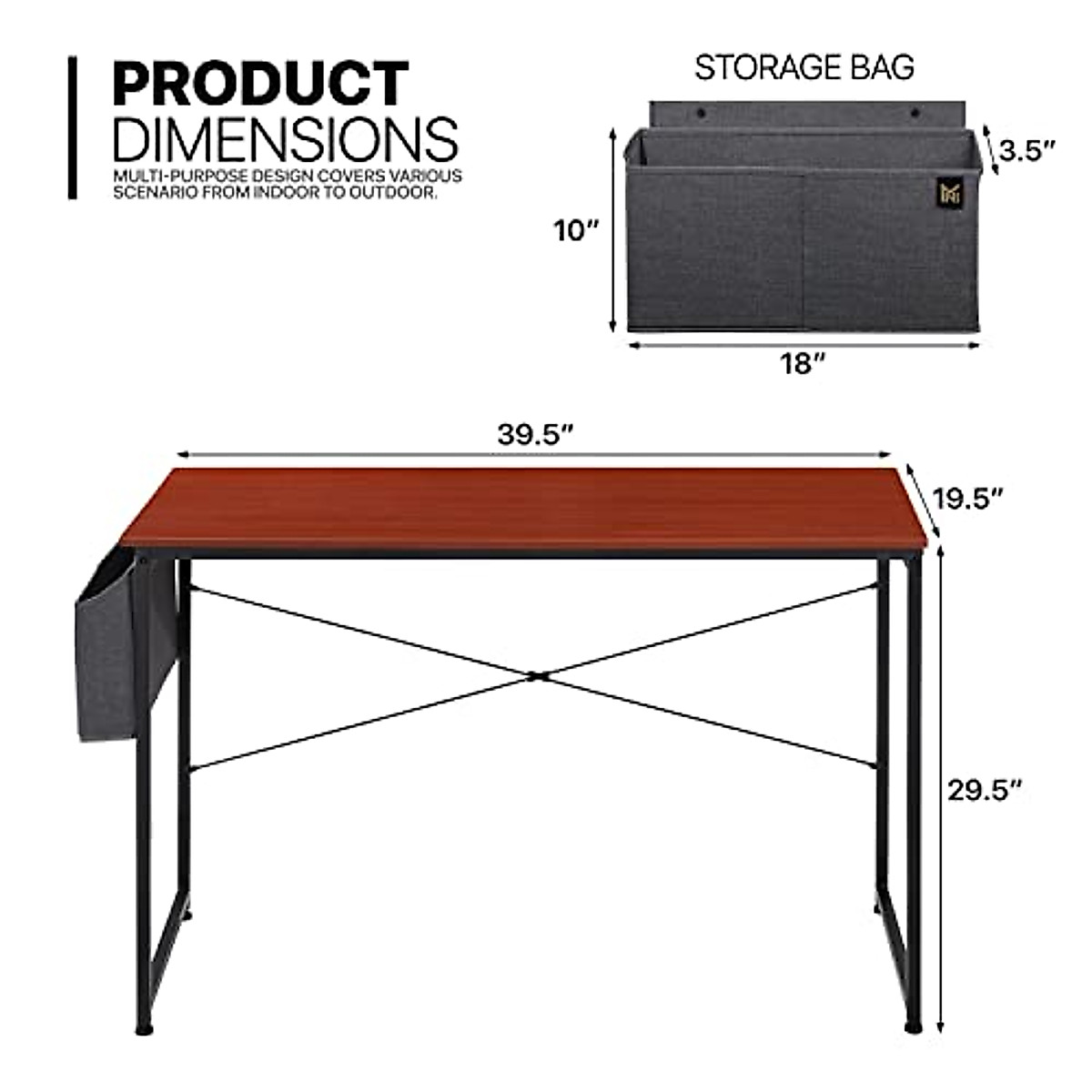 MoNiBloom Home Office Computer Desk with Storage Bag, 40" Writing Study Modern Simple Style Laptop Table, Teak Color