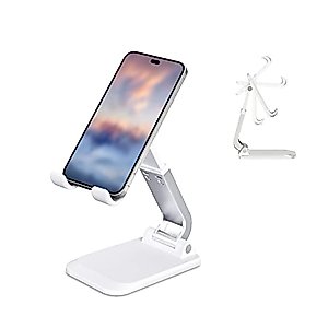 Ｓｍｈａｗｋ Cell Phone Stand, Angle Height Adjustable Cell Phone Holder with Silicon Pad for Desk Fully Forldable Mobile Phone Holder Compatible with All Mobile Phones, (White)