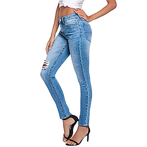 Resfeber Women's Ripped Boyfriend Jeans Stretch Distressed Jeans Capri Mom Jean with Hole