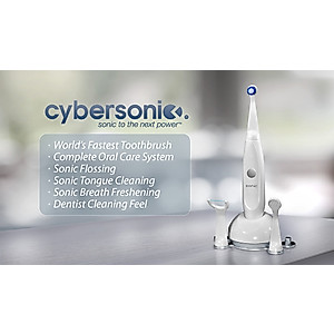 Cybersonic3 Electric Toothbrush, Rechargable Power Toothbrush with Complete Dental Care Kit including Tongue Scraper and Floss Heads