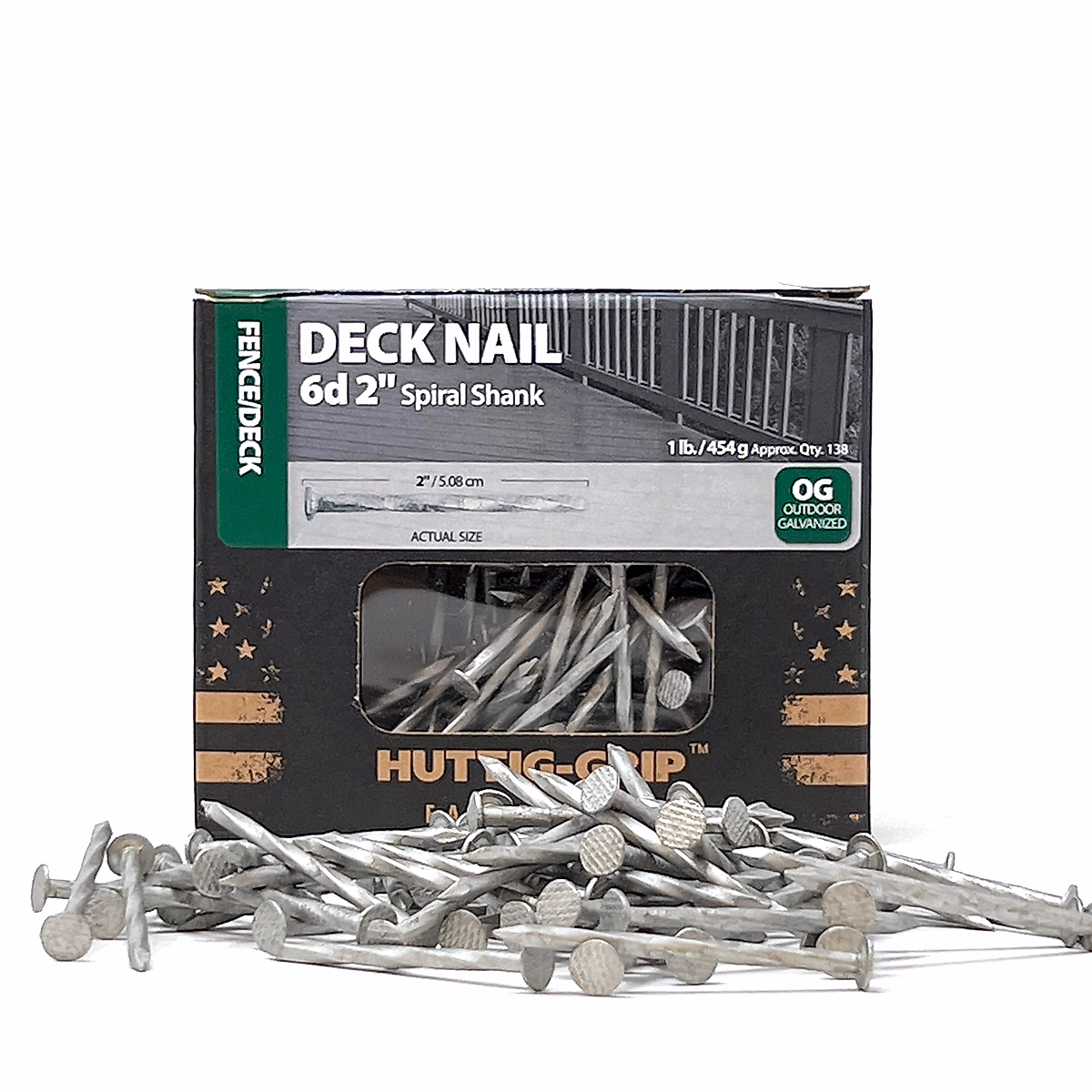 Huttig-Grip Fence Deck Nails 2 inches 6d for Wood Fencing HGN6OGSTDK1 Spiral Shank Outdoor Galvanized Finish, 1 lb Pack of 138 Nails