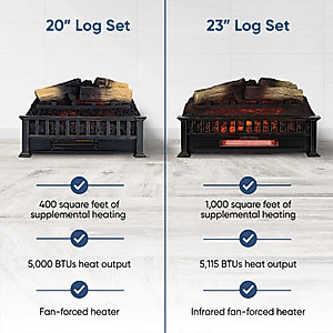 Country Living 23 inch Electric Log Set | 1000 Sq Ft Heater - Faux Logs Insert with Infrared Flames for Existing Fireplaces | Remote Control Included