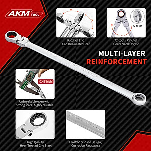 AKM TOOL 27 PC Flex Head Ratcheting Wrench Set, Metric | 72-Tooth | 8-22mm | Extra Long Double Box End Ratchet Wrench Flex Head Wrench Set