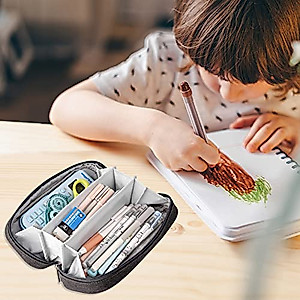 Pencil Case, Koncci Big Capacity Pencil Case for Girls and Boys, Aesthetic Large Storage Pen Pouch Bag with Zippers and Handle for School College Office Students Adults (Dark Grey)