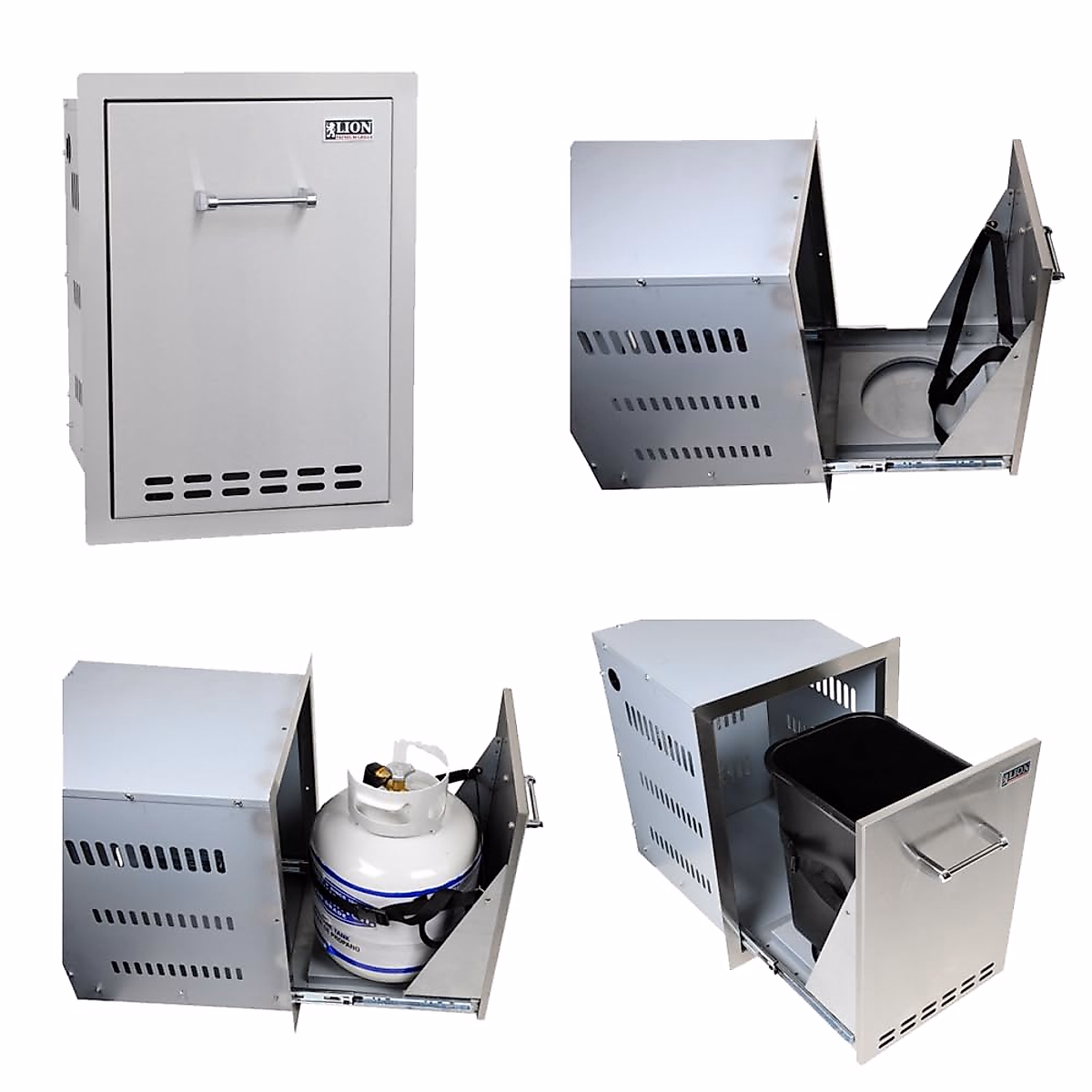 Lion Premium Grills | BBQ Gas Grill Bundle | 32 Inch Grill Package 3 (Propane Gas), Double Access Doors, Single Side Burner, Multi-Funtional Bin, 4 Sets of Ceramic Flame Tubes with Tray, and More