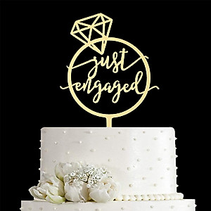 JIEEIN Mirror Gold Just Engaged Cake Topper, We're Engaged Cake Pick Engagement Party Decorations, Bridal Engagement Wedding Cupcake Decoration Party Supplies