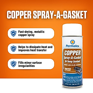 Permatex 80697 Copper Spray-A-Gasket Hi-Temp Adhesive Sealant, 9 oz. net Aerosol Can , Orange