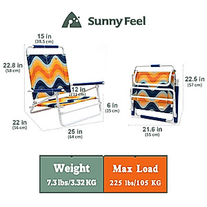 SunnyFeel Low Folding Beach Chair Lightweight, Portable Sand Chair for Adults Heavy Duty 225 LBS, Foldable Camping Chair for Camp/Lawn/Outdoor/Travel/Picnic/Concert