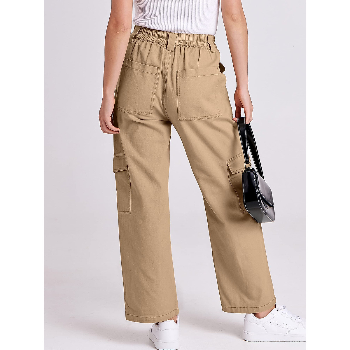 ANRABESS Women's Cargo Pants High Waisted Baggy Multiple Pockets Casual Trendy Fashion Relaxed Fit Y2K Trousers Brown Medium