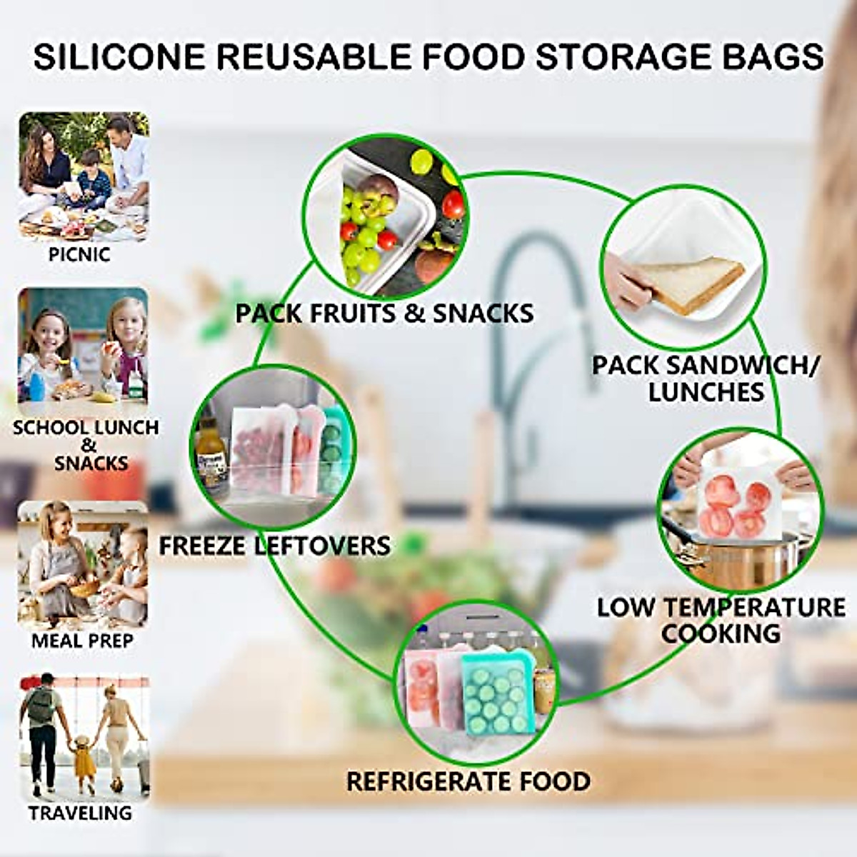MAISON HUIS Silicone Sandwich Storage Bag, Extra Thick Reusable Silicone Sandwich Washable Bag, BPA Free Kitchen Storage Bag for Food, Leakproof(1PC,White)