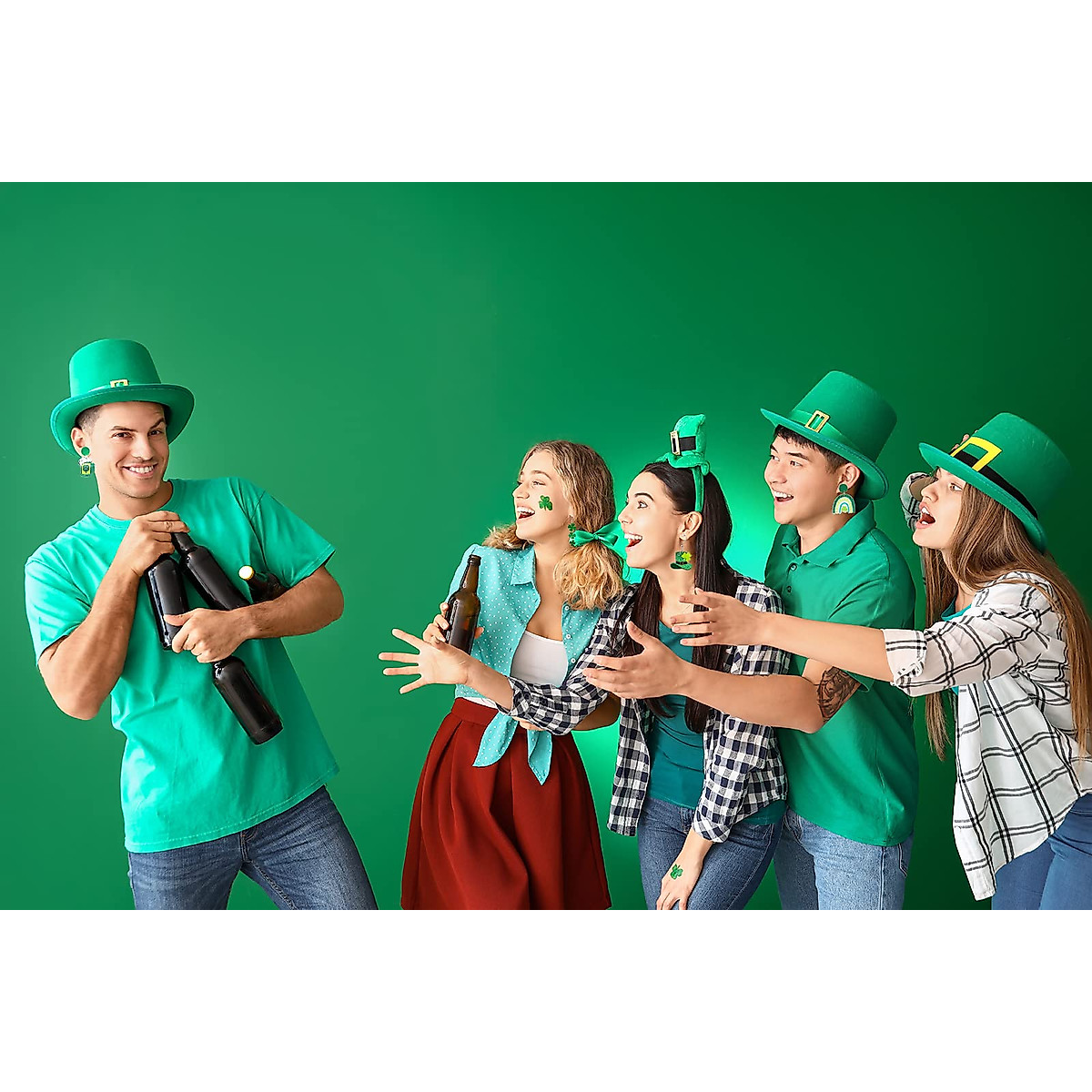 St. Patrick's Day Earrings for Women,Irish Shamrock Acrylic Dangle Earrings, Green Hat Clover Horseshoe Drop Earrings for Irish Festival (C)