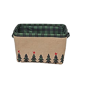 Christmas Baskets for Gifts Empty, Christmas Decorative Storage Baskets with Handles for Holidays Christmas Halloween, Christmas Tree Pattern Large Foldable Organizer Bins for Living Room 13"