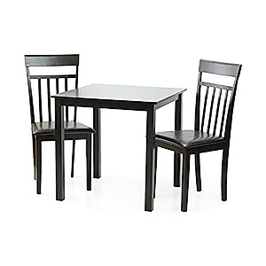 Dining Kitchen Set of 3 Square Table and 2 Classic Wood Chairs Warm in Espresso Black