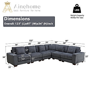 A Ainehome Modular Sectional Sofa Set, Living Room Furniture Sets Oversized L-Shaped Sofa Set 6-Seat Modular Large Sectional Couch for Living Room(C-Dark Grey Corduroy)