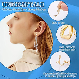 UNICRAFTALE 20pcs Stainless Steel Clip-on Earrings Painless Ear Clip Non-Pierced Ears Golden Stainless Steel Color Clip-on Earring Converter Components DIY Earring 12mm Long