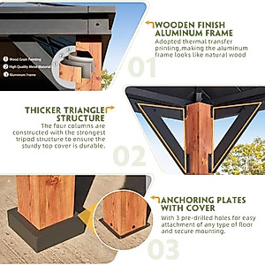 EROMMY 12' X 14' Hardtop Gazebo, Galvanized Steel Top with Wood Grain Aluminum Frame, Permanent Metal Pavilion with Three-Layer Storage Shelves for Patio, Backyard, Deck and Lawns