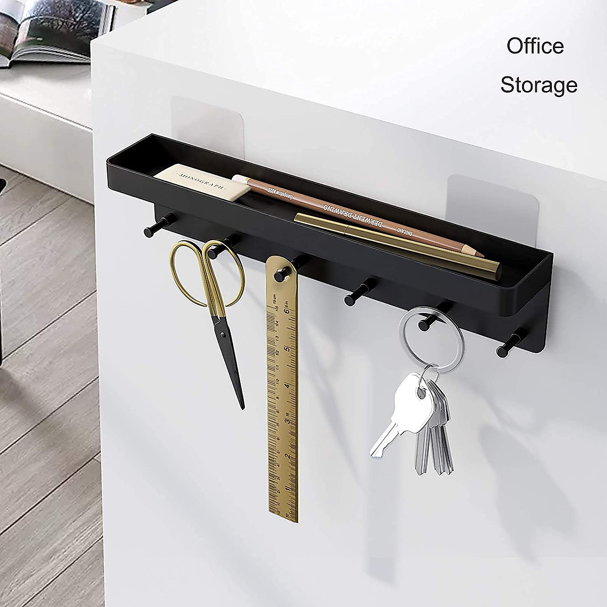 HAYAN Key Holder for Wall, Wall Mount Mail Key Hanger Organizer Shelf, Key Hooks Rack, Small Key Hanger for Home Entryway, Hallway, Kitchen, Office - Black