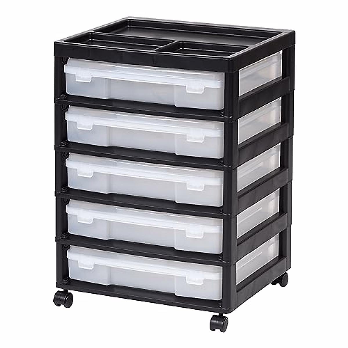 Plastic Drawer Storage Organizer 5 Drawers Dresser Rolling Storage Cart Craft Dorm Storage Shelves Containers With Drawer Unit On Wheels for Art Supplies,Home,Closet,Bedroom,Bathroom,Office, Black