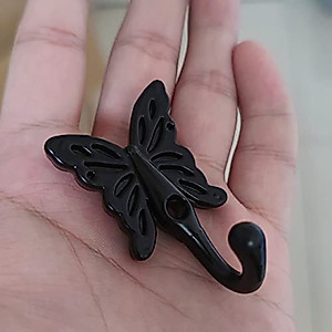 AOLZUNK 5 PCs Black Color Butterfly Shaped Wall Hooks Wall Mounted Hanger for Clothes Towel Coat Hat Butterfly Patterned