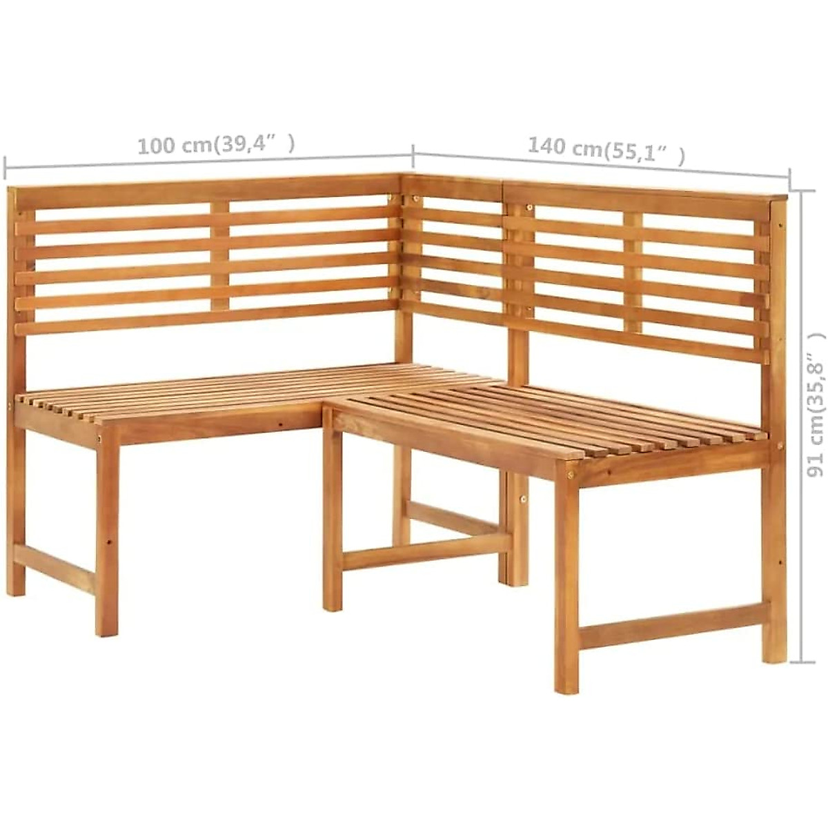 vidaXL Solid Acacia Wood Patio Corner Bench Garden Outdoor Terrace Yard Balcony Furniture Wooden Modern Lounge Bench Seating Seat 55.1"