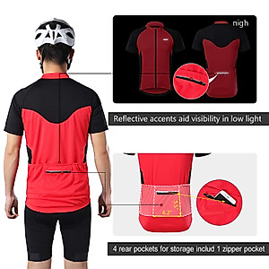 ARSUXEO Men's Short Sleeves Cycling Jersey Bicycle Bike Shirt Zipper Pocket 655 Red Size Medium