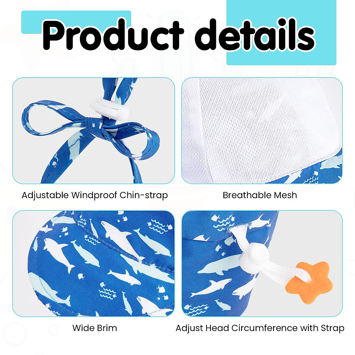 SimpliKids Toddler Sun Hat UPF 50+ UV Ray Sun Protection Hat Baby Sun Hats w/Neck Flap Infant Sun Hat for Baby Beach Hat,Shark,0-12 Months