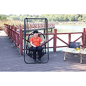 YUCAN Hammock Chair Stand with Backrest Hanging Chair Included, Extended Macrame Hanging Cotton Rope Chair with a Pillow for Indoor and Outdoor(Black), Large size