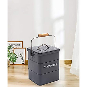 Xbopetda Stainless Steel Compost Bin for Kitchen Countertop,1 Gallon, includes Charcoal Filter,Compost Bucket Kitchen Pail Compost with Lid -Gray