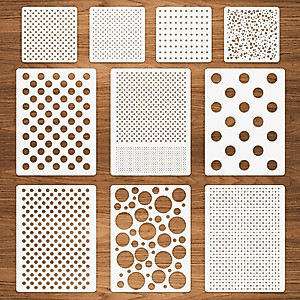 Dots Stencils, 10 Pcs Mixed Media Assorted Size Polka Dot Stencils Repeating Reusable Cluttered Circle Stencils for Painting on Wood Furniture Pillow Wall Scrapbook Card Making DIY Craft (A4 & 6"x6")