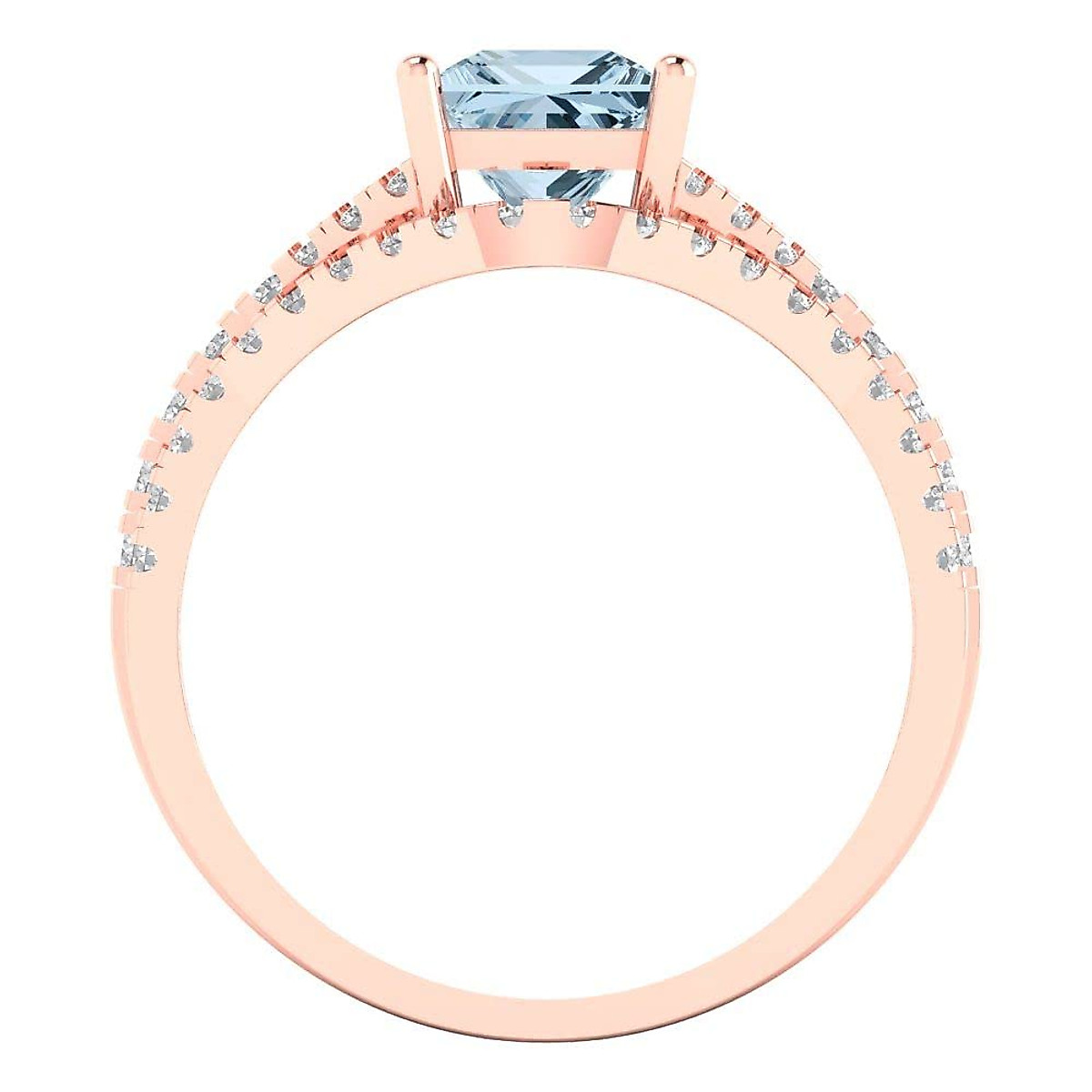 Clara Pucci 2.01ct Princess Cut Solitaire Real Aquamarine Engagement Promise Anniversary Bridal Ring Band set Curved 18K Rose Gold 9.25
