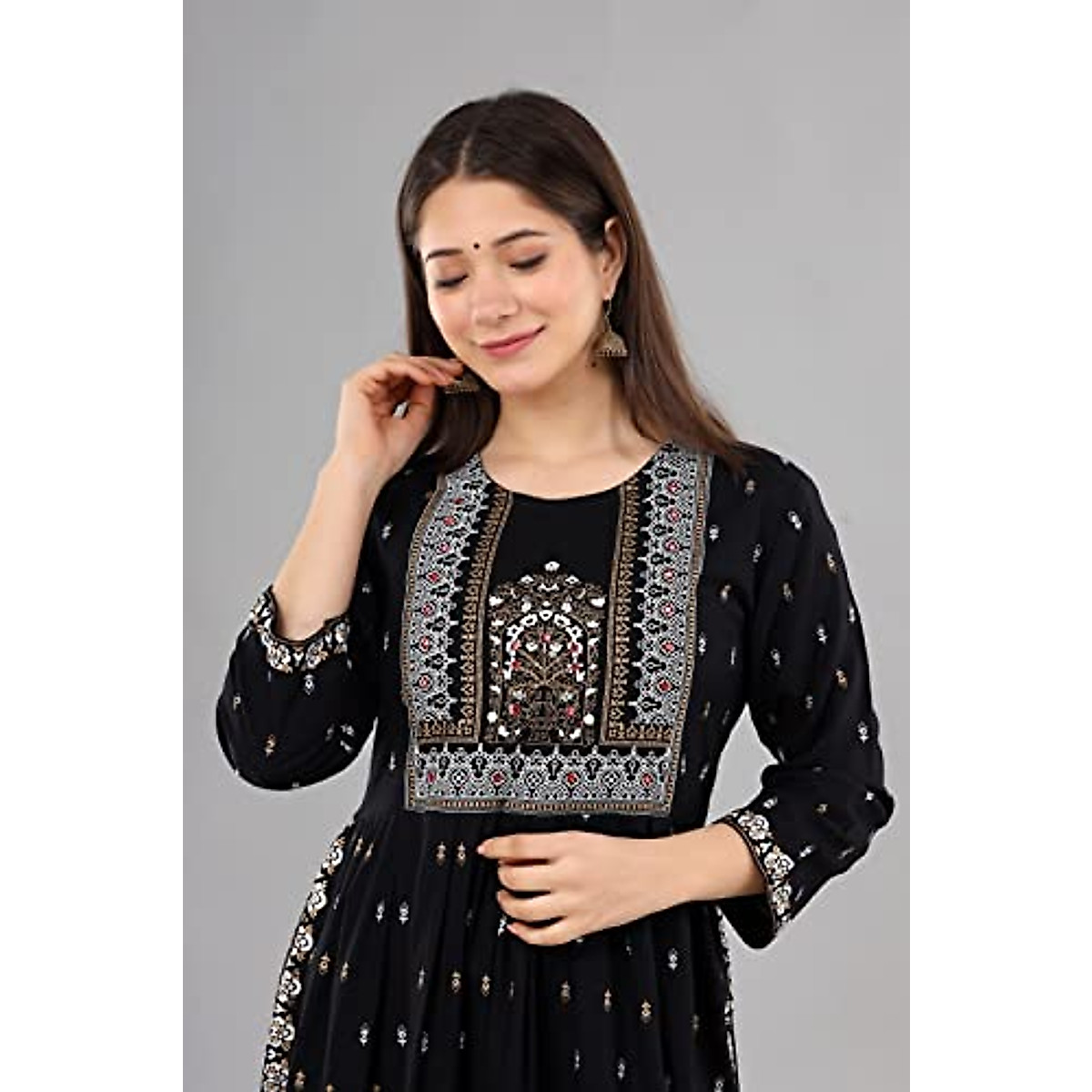 Women's Rayon Printed Nayra Cut Kurti (as1, alpha, 3x_l, regular, regular, Black)