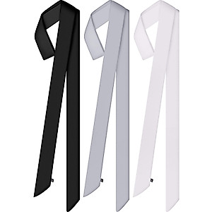 3 Pcs Scarf Skinny for Women Satin Scarf Belts Sash Necktie Neck Scarf Choker Solid Color Narrow Scarf (Black, White, Grey)