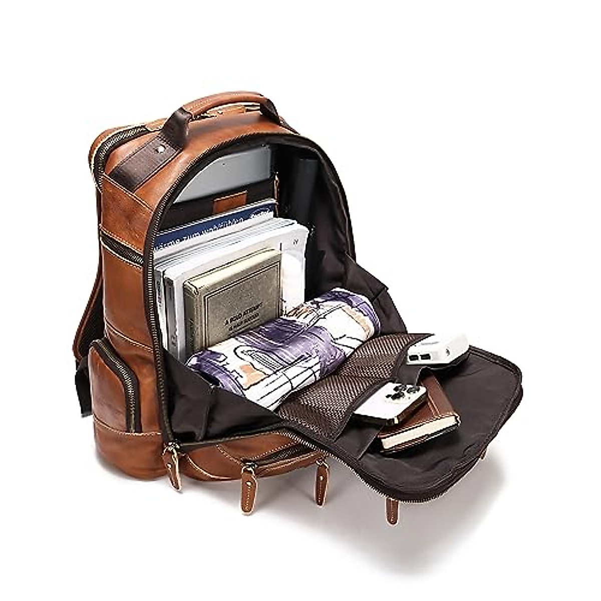 LANNSYNE Vintage Genuine Leather Backpack for Men, 15.6" Laptop Backpack Camping Travel 24L Rucksack