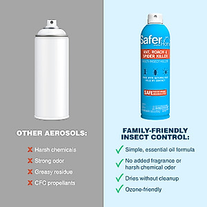 Safer Brand Safer Home SH111 Indoor Ant, Roach, Spider, Fly, Silverfish & Flea Killer Spray – CFC Free Aerosol Made with Natural Oils – 13.25 oz, 13.25 Ounce (Pack of 1), Blue
