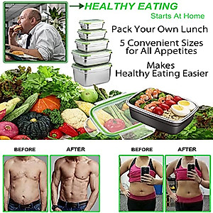 Stainless Steel Food Storage Containers | Leak Proof & Airtight Lids | Set of 5 Containers BPA Free that are Dishwasher & Freezer Safe