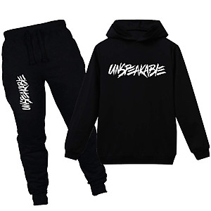 amropi Boy's Tracksuit Pullover Hoodie Jogging Pants Set 2 Pieces Sweatsuit (Black,11-12Years)