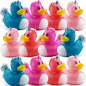 Mini Unicorn Rubber Duckies (Pack of 24) Assorted 2 Inch Duckies, Squirt Bath Tub Toy for Kids, Squeezable and Squirtable, Great for Birthday Party's, Fillers, and Decorations