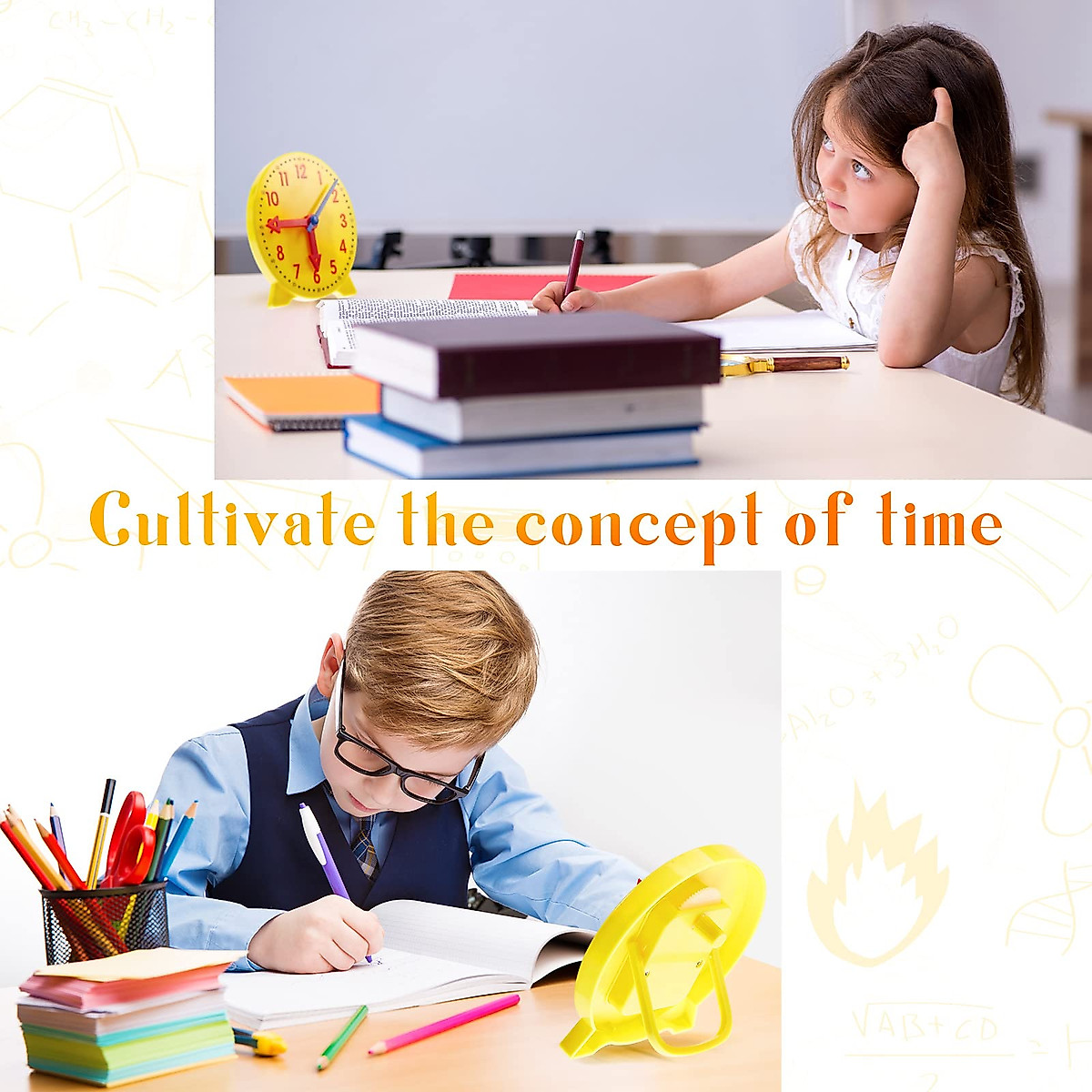 Henoyso 48 Pieces Teaching Clock Kit for Kids to Tell Time Mini Teaching Clock Bulk for Student Early Basic Math Skills Development Teacher and Classroom Supplies (4 Inch)