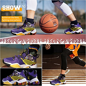 ASHION Mens Basketball Shoes Anti Slip Basketball Sneakers Lightweight Breathable Outdoor Cushioning Workout Sports Shoes Purple 10