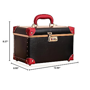 urecity Portable Retro Leather Makeup Train Case Cosmetic Organizer Case Leather Storage Box with Combination Lock (12.5", Black)