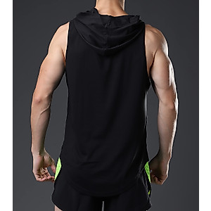 ROGUDUA Men's Hooded Tank Top Quick Dry Muscle Gym Shirts Workout Sleeveless Hoodie Black US Size M