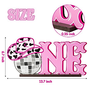 Western Disco Cowgirl ONE Letter Sign Table Wooden Centerpieces for Baby Shower Cow Print I’m ONE First Birthday Party Decor Photo Props for Baby Girls 1st Milestone Birthday Baby Decorate Supplies