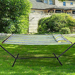 Sorbus 2-Person Stylish Hammock with Stand- 53" Large Cotton Outdoor Hammock- Spreadedbars & Pillow Included- Heavy Duty 450lbs Portable Hammock for Garden Patio Outdoor Camping- Comfortable, Washable