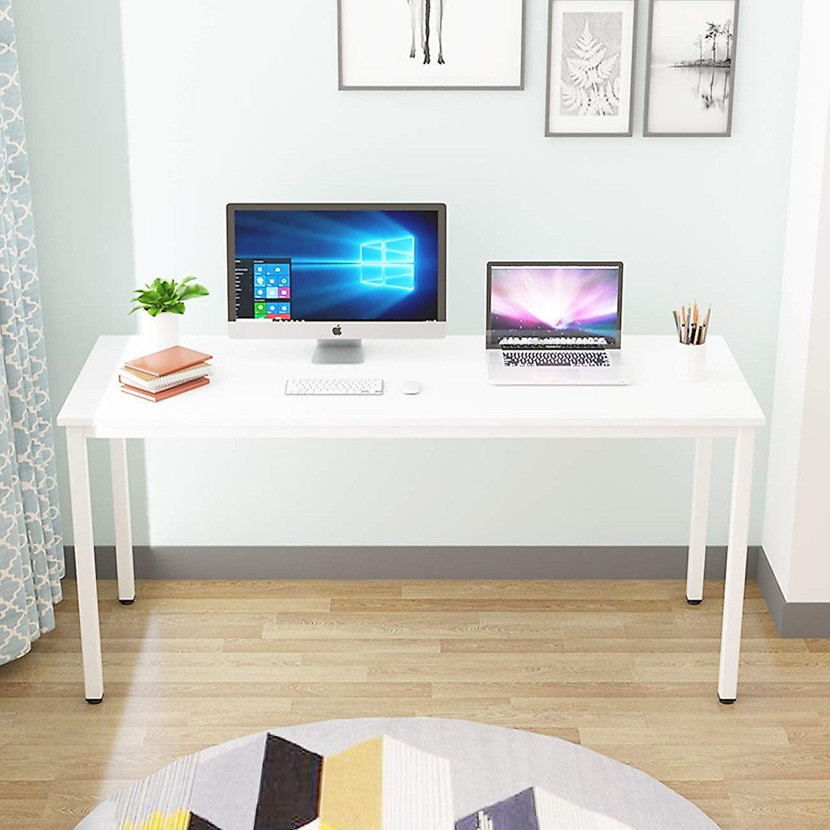 soges 63 Inch Long Computer Desk Home Office Table Writing Desk Study Table Gaming Table Computer Workstations White GCP2AC3-160WW