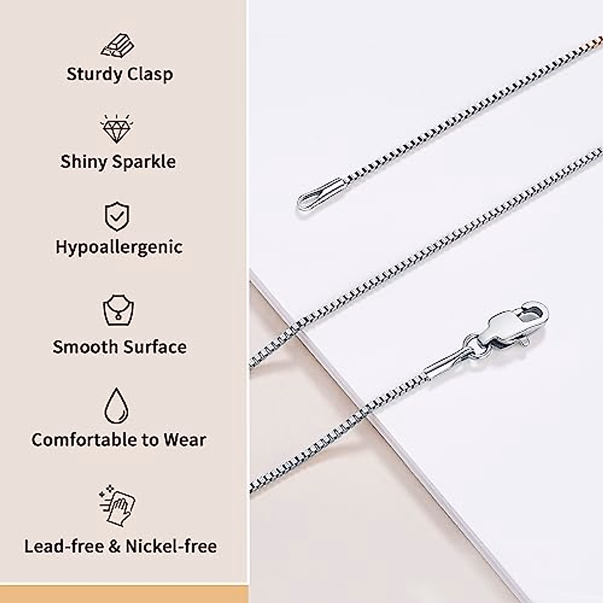 Momlovu 925 Sterling Silver Chain Necklace for Women, 1MM Box Chain Necklaces Silver Chain for Women, Thin & Sturdy Women's Chain Necklaces, 18 Inch