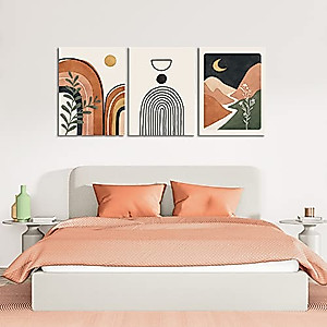 Minimalist Boho Wall Art Set of 3, Abstract Wall Art Mid-Century Modern Art Print, Neutral Geometric Canvas Artwork Posters for Living Room, Bedroom, Bathroom, Gallery, Boho Room Decor 12"x16", Framed