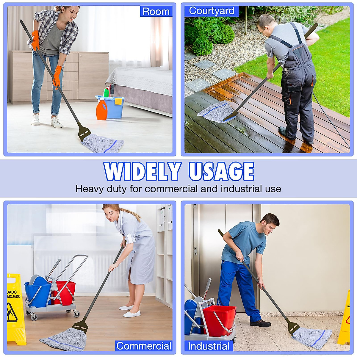 Looped-End Commercial Industrial Cotton Mop for Floor Cleaning ,Heavy Duty String Wet Mops with Long Handle for Home,Garage,Office, Workshop, Warehouse Floor Cleaning (1 Industrial mop)