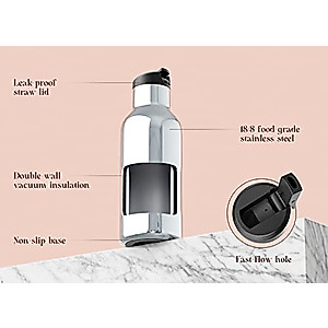 Meoky High-Fashion Water Bottle with Straw Lid and Strap, the Hottest Fashion Accessory for Women and Girls (17oz Silver)